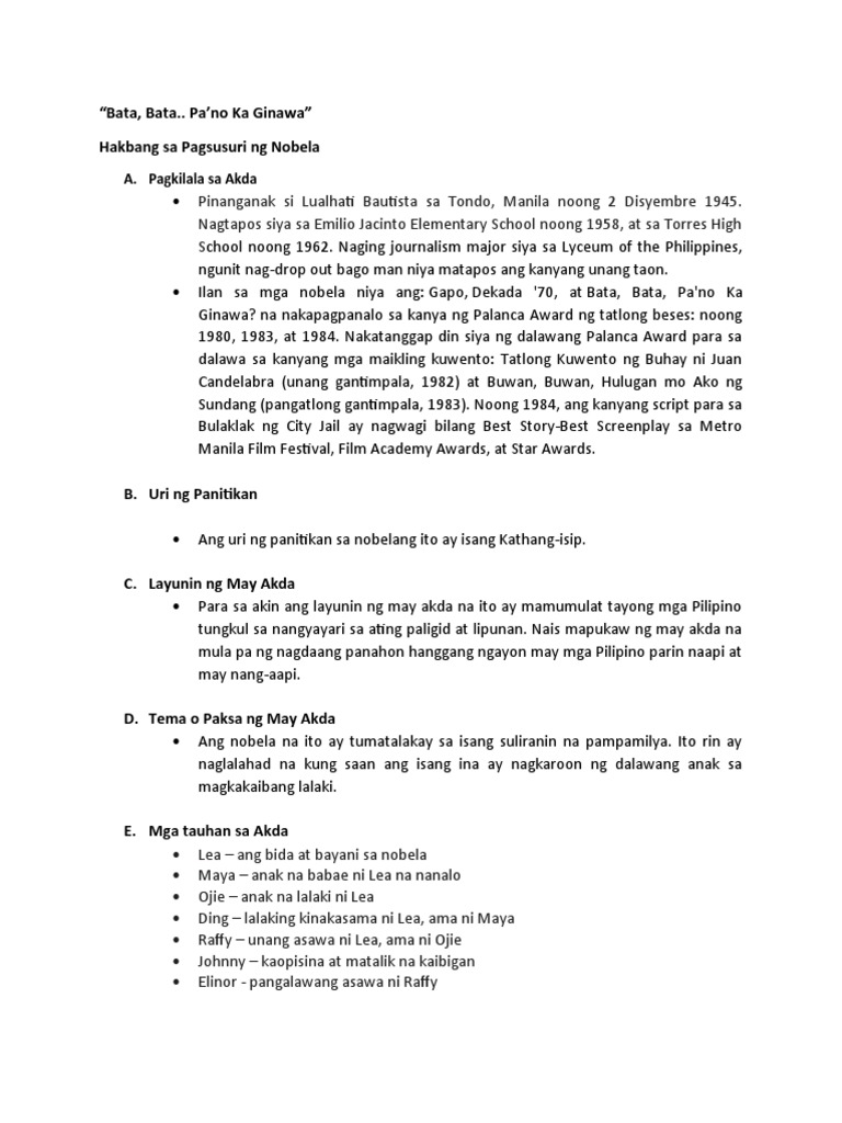 Filipino..Bata Bata Pano Ka Ginawa | PDF