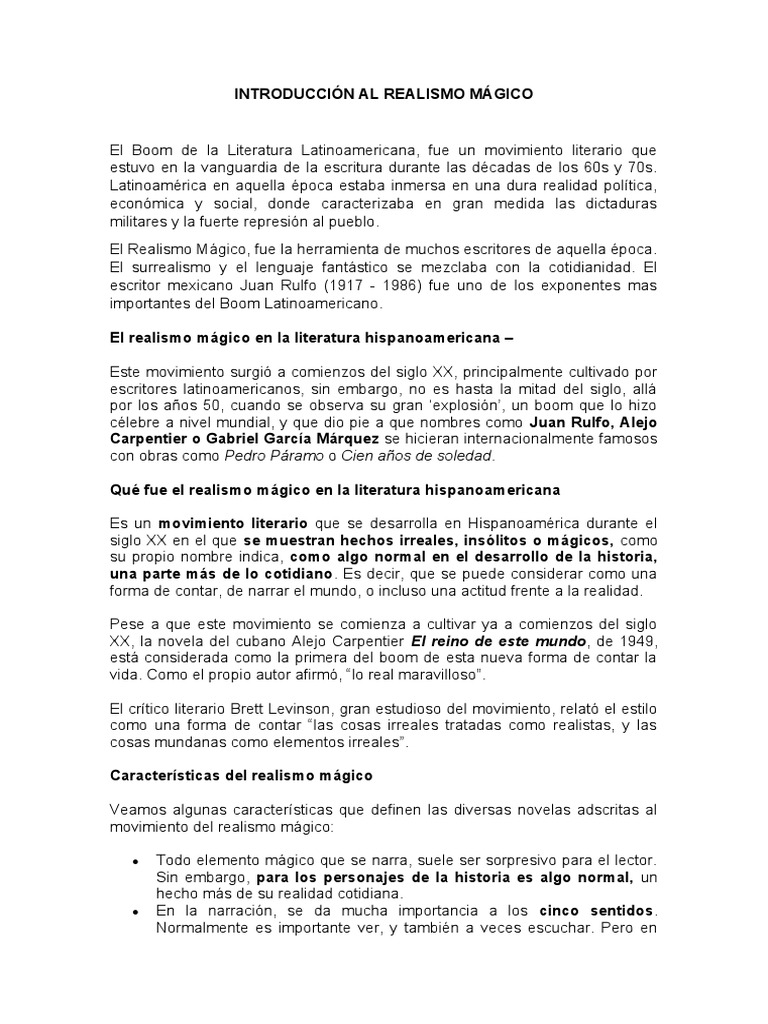 Introduccion Al Realismo Mágico Hispanoamericano | PDF | Literatura ...