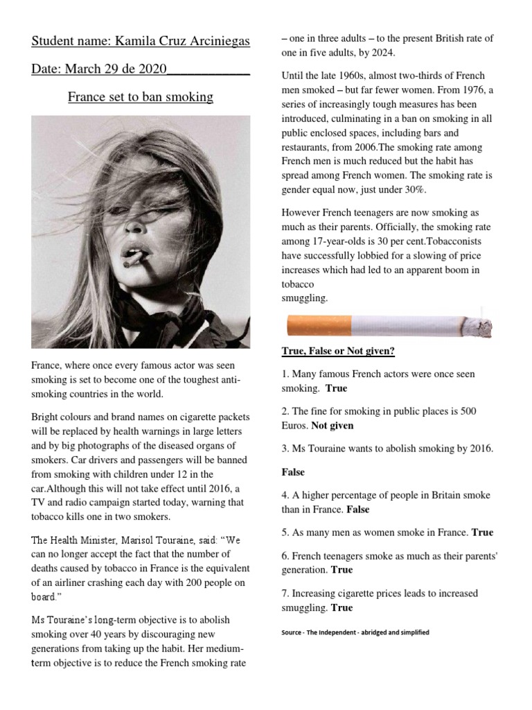 Reading-Comprehension-Exercises Kamila Cruz | PDF | Smoking | Tobacco ...