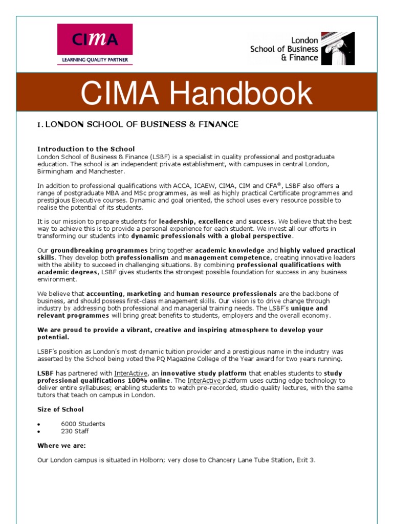 CIMA Handbook | PDF | Professional Certification | Test (Assessment)