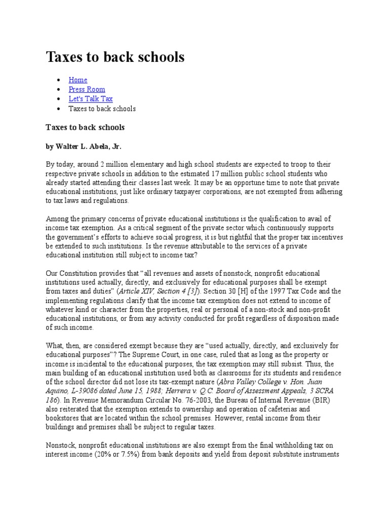 P&A - Taxes To Back Schools | PDF | Value Added Tax | Taxation In The ...