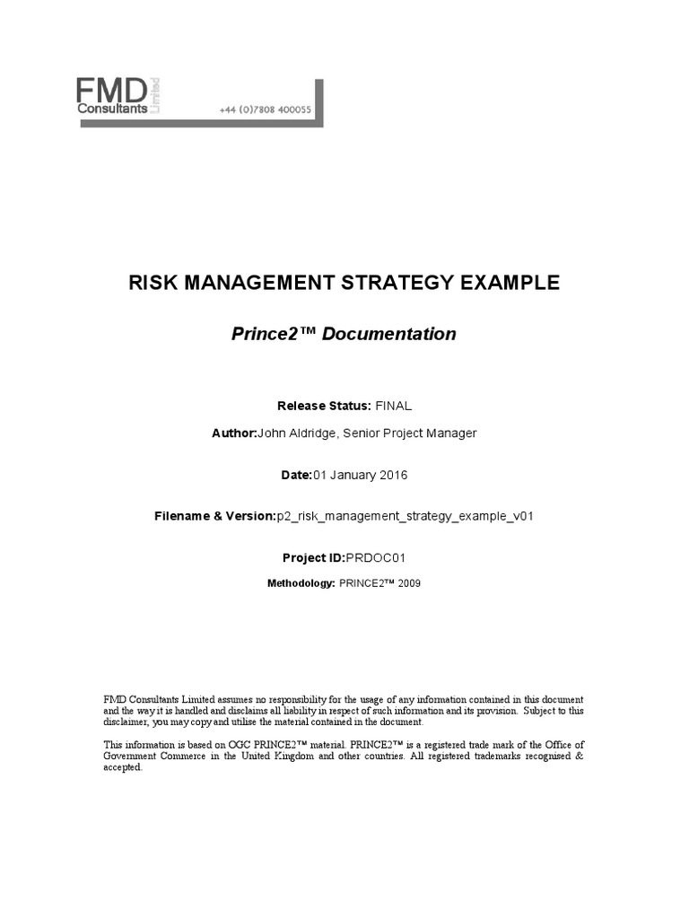 Risk Management Strategy Example: Prince2™ Documentation | Download ...