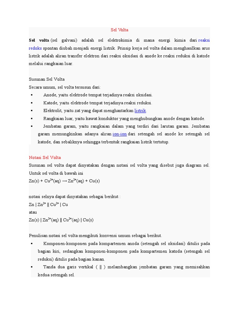 Notasi dan Prinsip Sel Volta | PDF