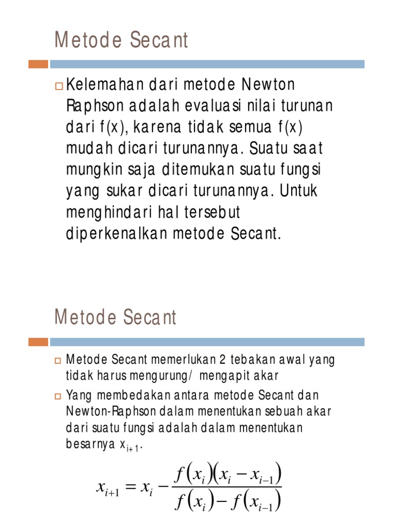 Kesalahan Dan Akar Persamaan-Metode Secant | PDF | Metode & Bahan Ajar