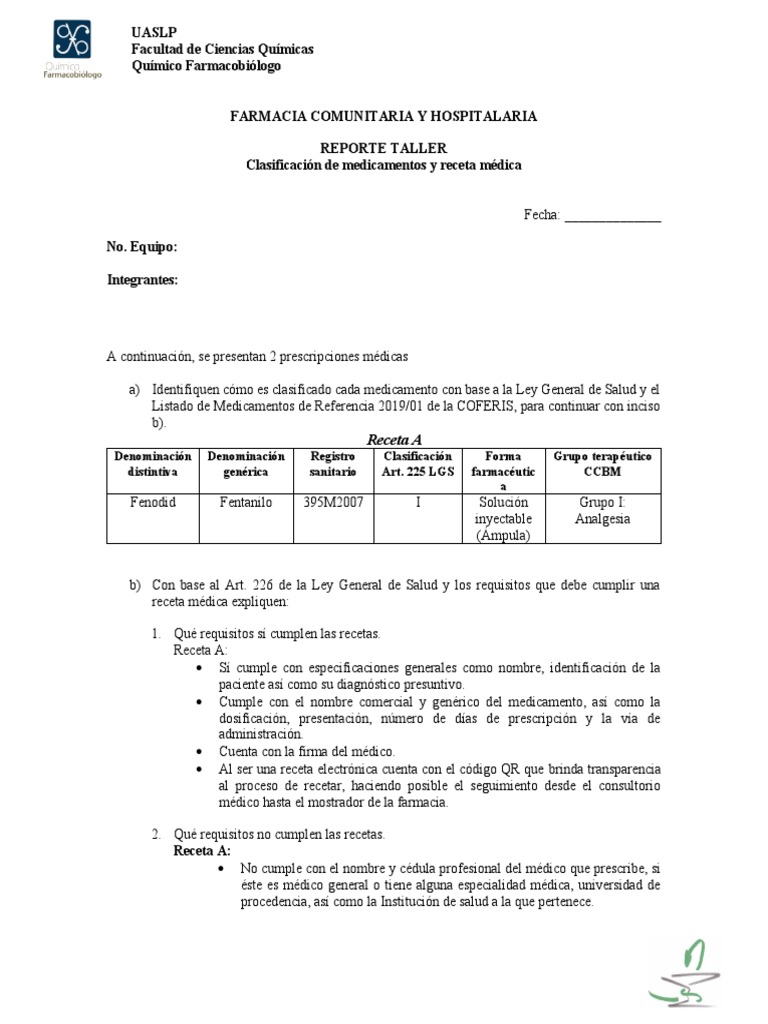 Reporte 3. Clasificación Medic y Receta | PDF | Medicamentos con receta ...