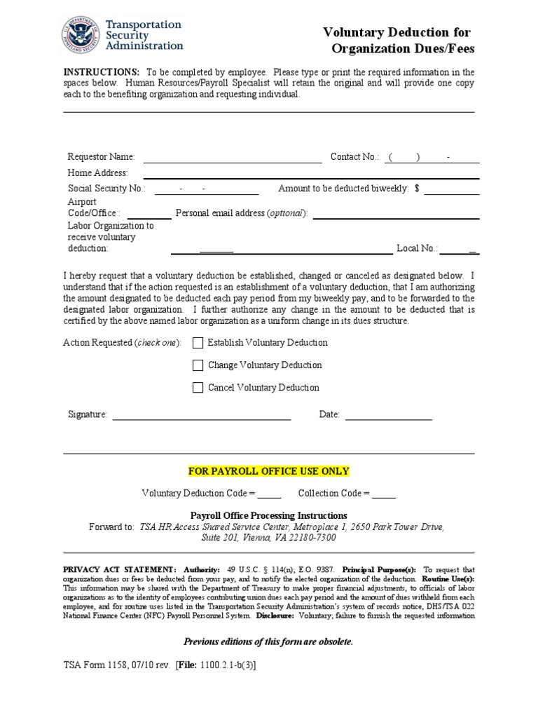 TSA Form 1158 FINAL 100701 - AFGE Membership Form | Download Free PDF ...