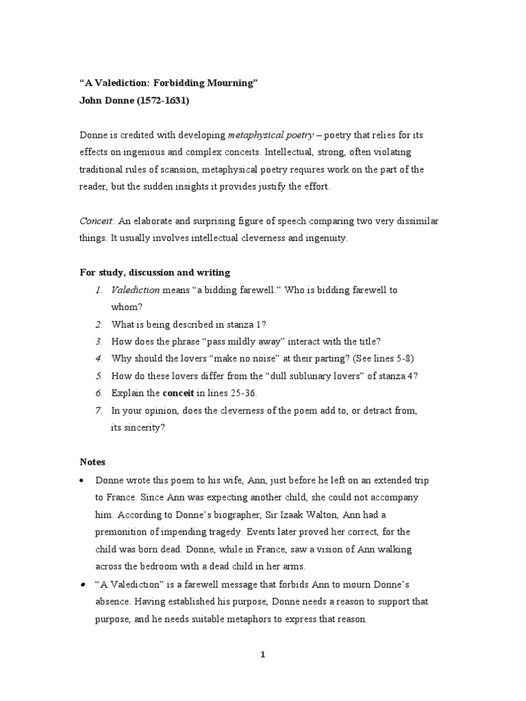 "A Valediction: Forbidding Mourning" John Donne (1572-1631) | PDF