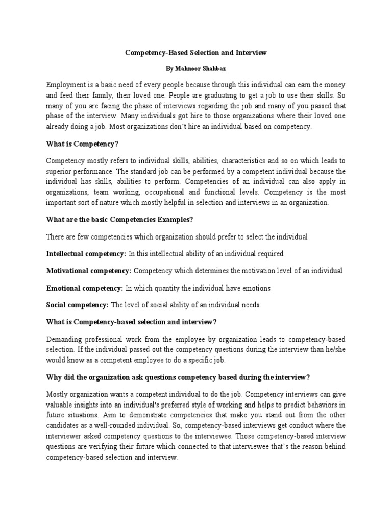 Article Competency Based Selection and Interview | PDF | Competence (Human Resources) | Interview