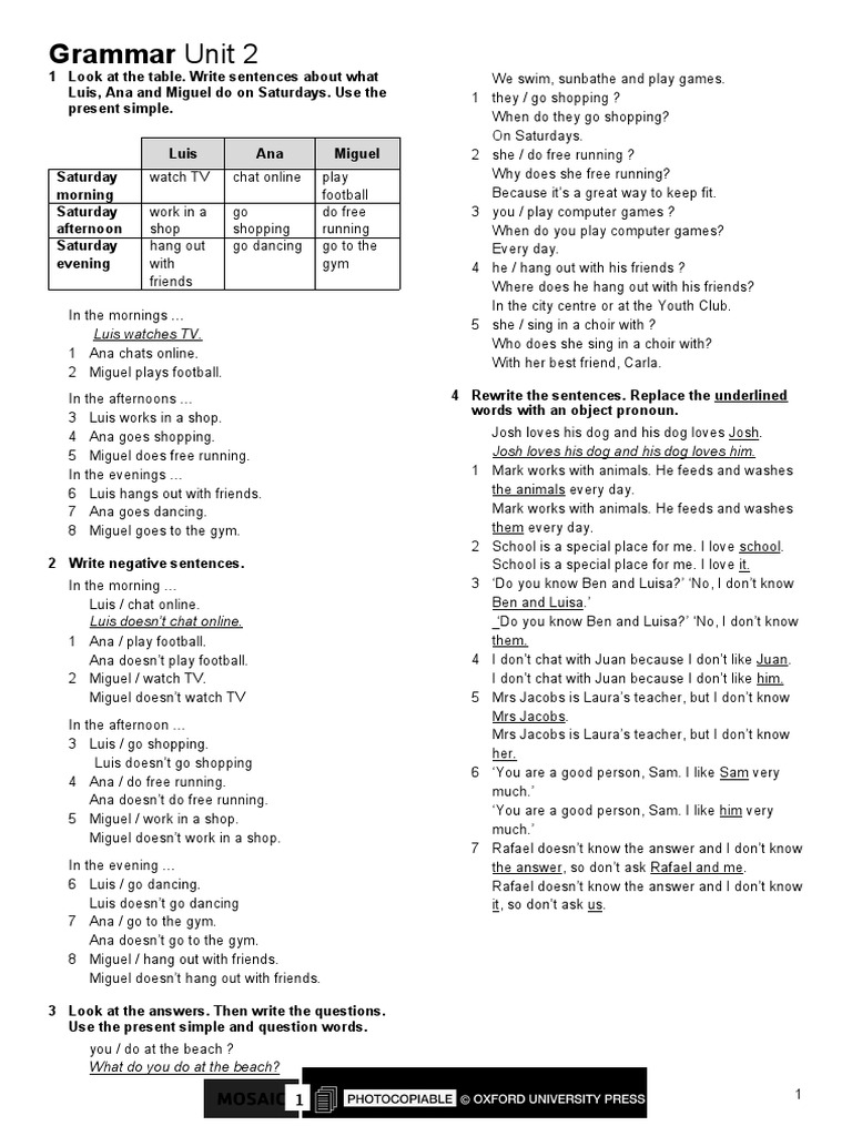Mosaic - TRD1 - GV - U2 - 3 Hecho | PDF | Grammar | Syntax
