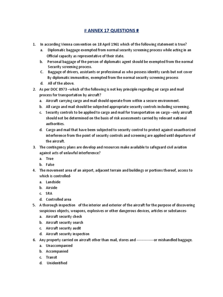 Annex 17 Questions # | PDF | Airport Security | Airport
