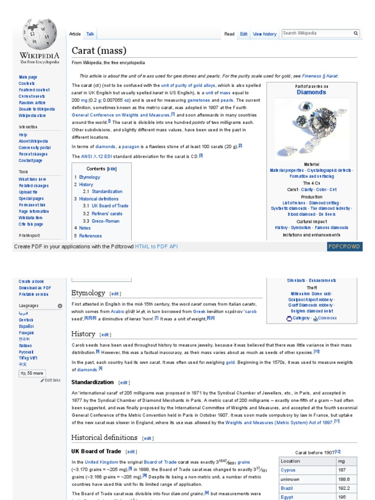 En Wikipedia Org Wiki Carat Mass | PDF | Troy Weight | Grain (Unit)