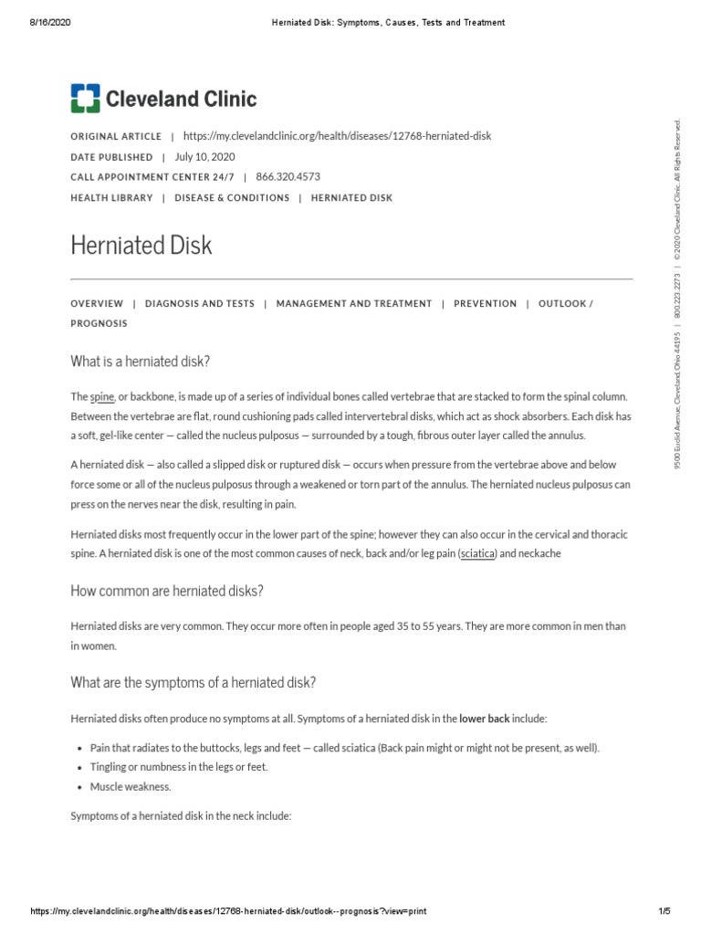Herniated Disk - Symptoms, Causes, Tests and Treatment | PDF ...