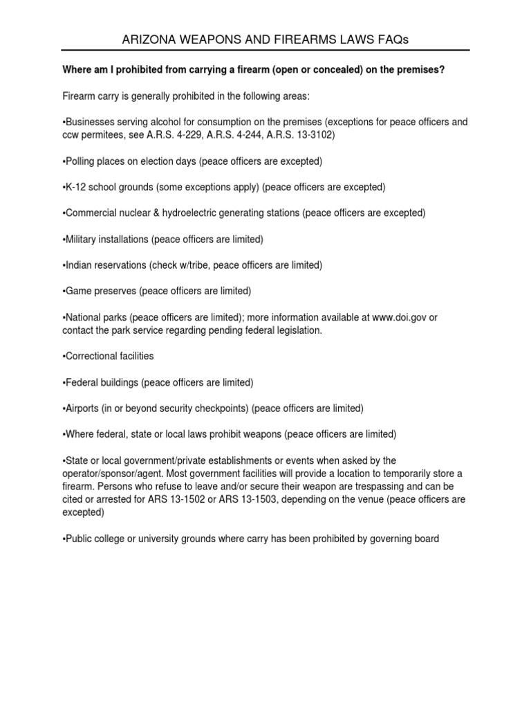 Arizona Weapons and Firearms Laws Faqs | PDF | Concealed Carry In The ...