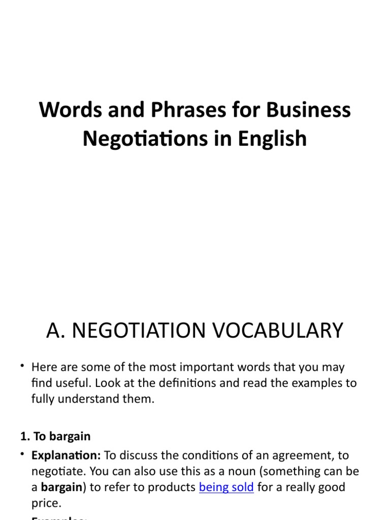Business Negotiation Vocabulary Guide | PDF | Negotiation | Consensus ...