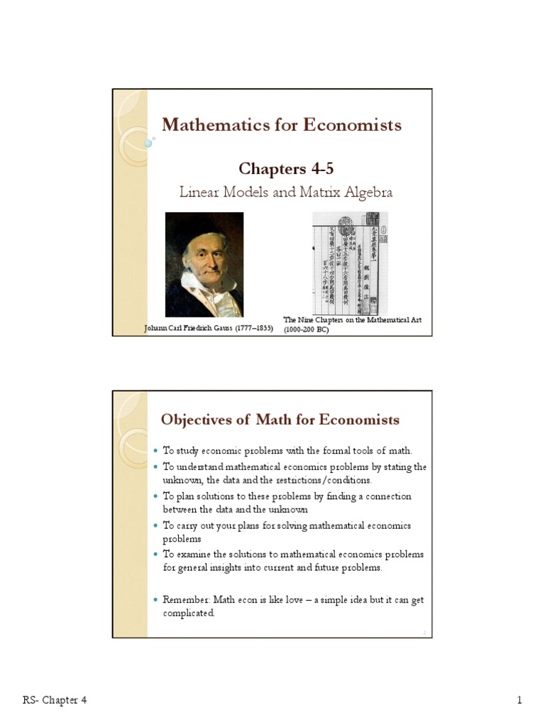 Math for Economics Students | PDF | Matrix (Mathematics) | Matrix Theory