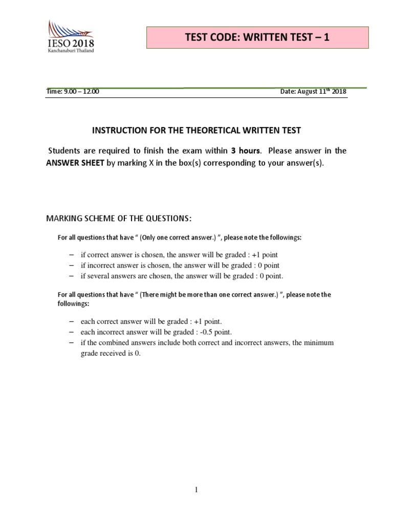 IESO 2018 Written Test Paper | PDF | Moon | Venus