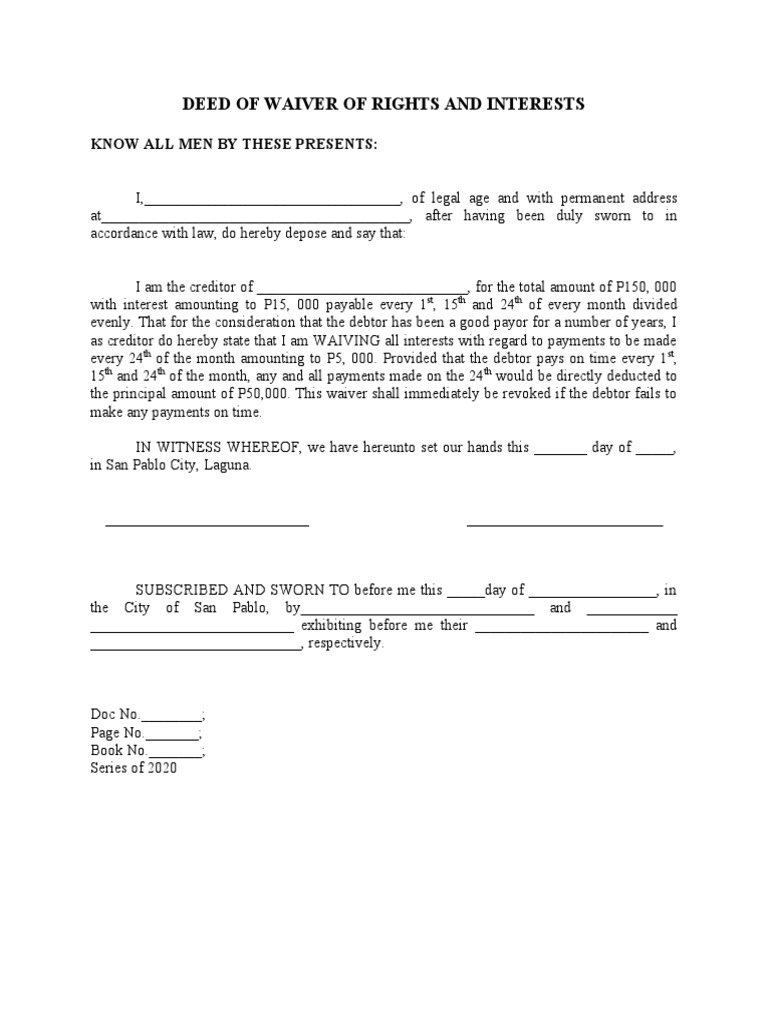 Deed of Waiver of Rights and Interests: Know All Men by These Presents | PDF
