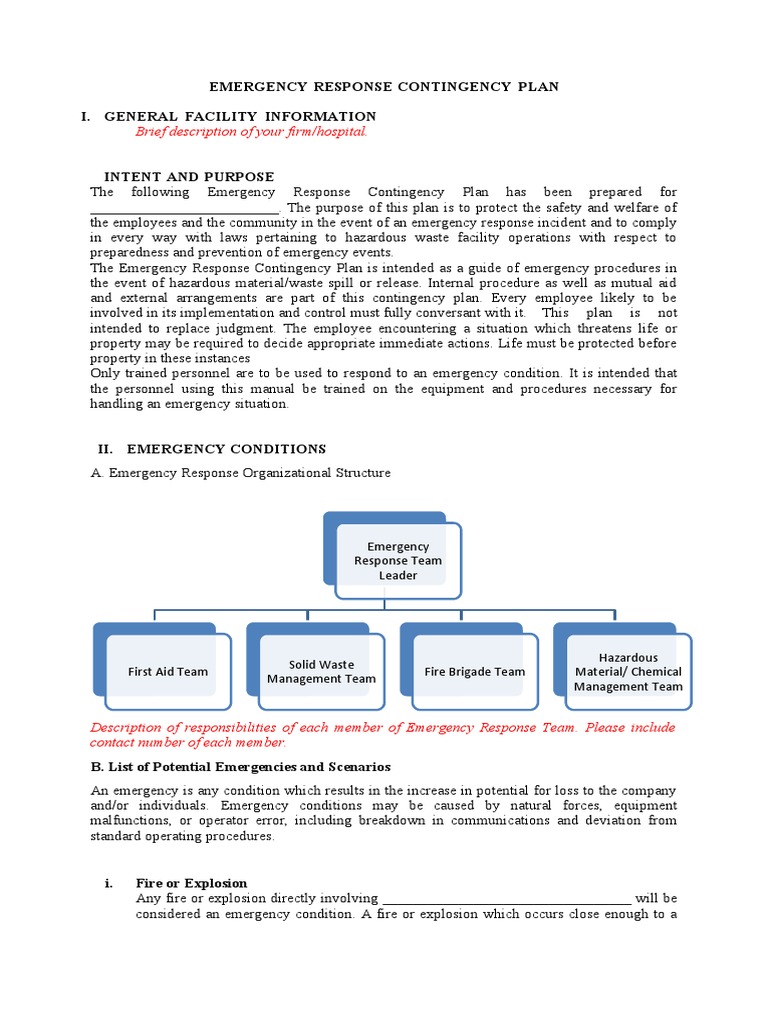 EMERGENCY CONTINGENCY PLAN Template | PDF | Personal Protective ...