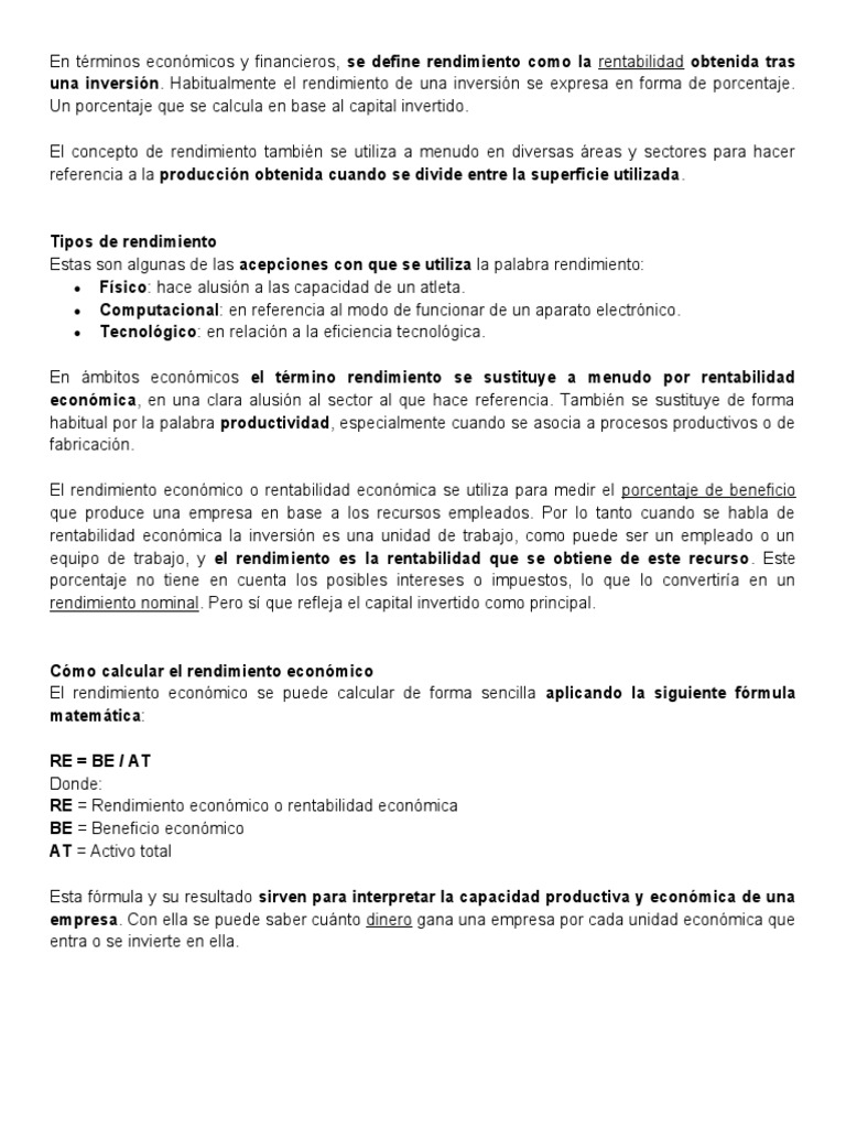 Rendimiento Económico: Definición y Cálculo | PDF