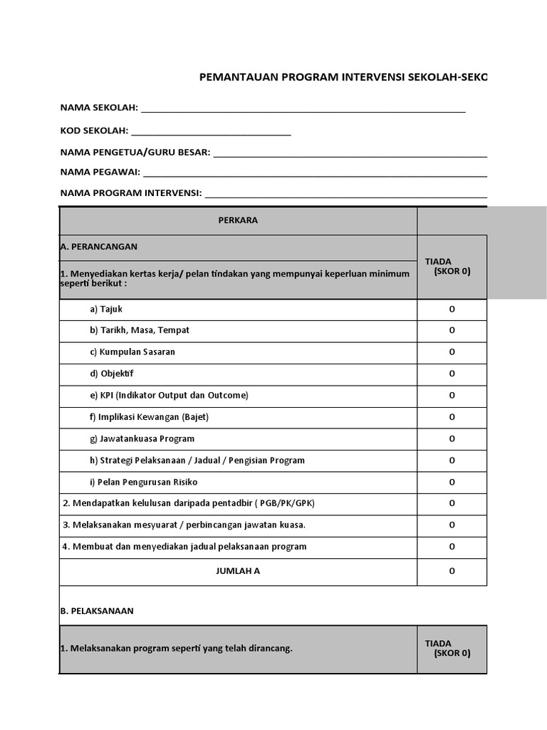 Instrumen Pemantauan Program Intervensi | PDF
