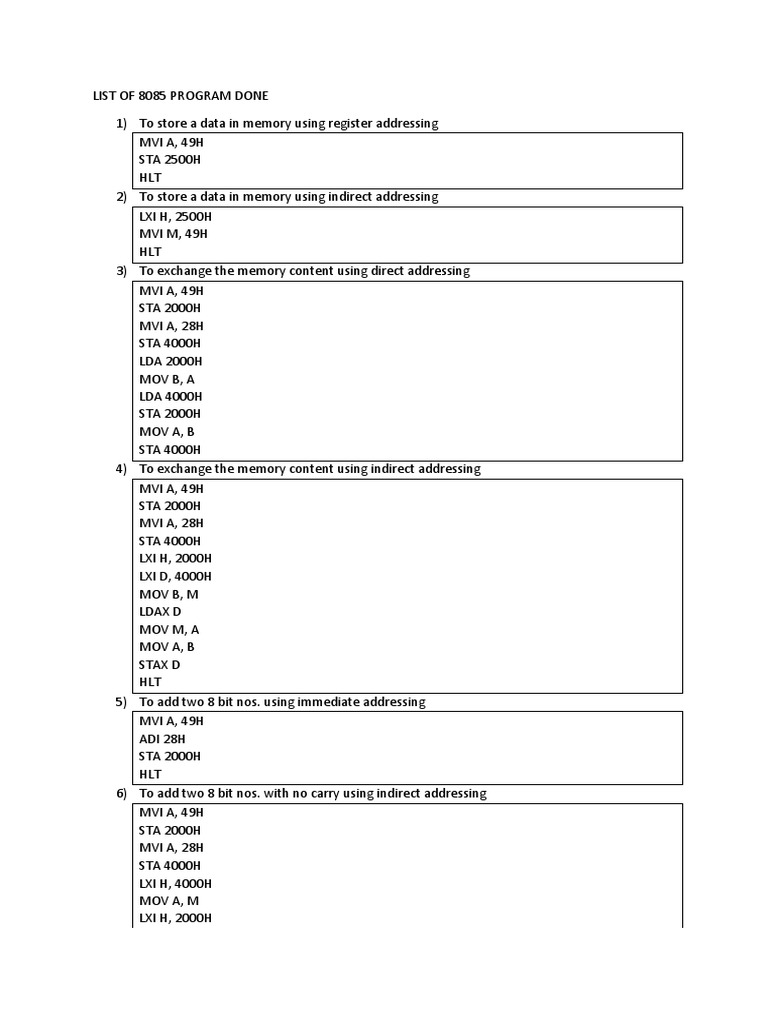 List of 8085 Program Done | PDF | Electronic Design | Digital Technology