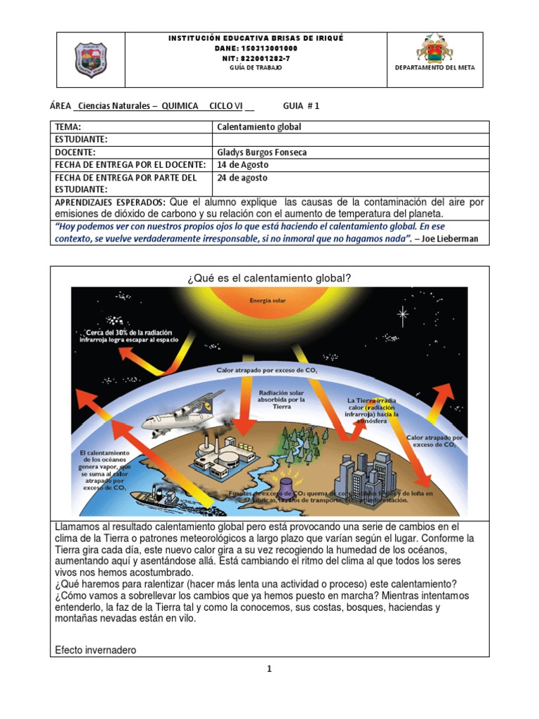 Ciclo VI Guía 1 Química Calentamiento Global | PDF | Gases de efecto ...