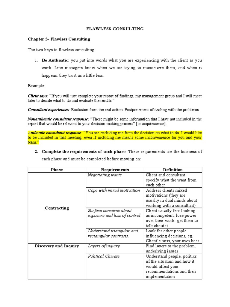 Flawless Consulting Chapter 3-Flawless Consulting: Later To Decide What ...