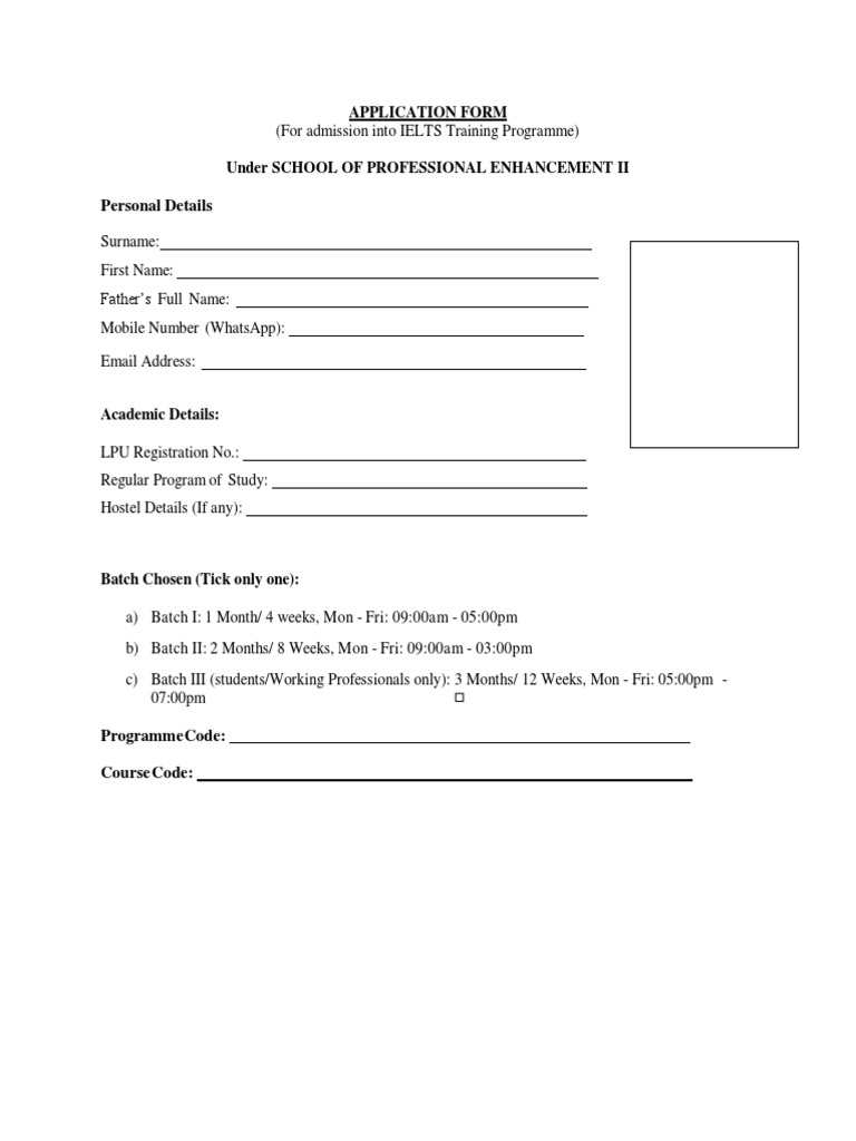IELTS Application Form LPU Students | PDF