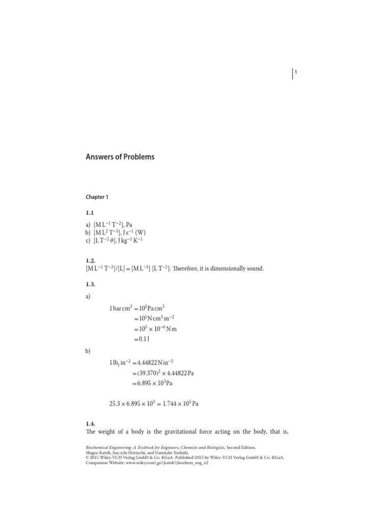 Answers of Problems: Biochemical Engineering: A Textbook For Engineers ...