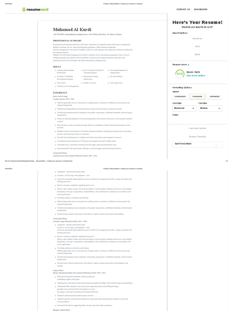 Finalize - ResumeNerd - Create Your Resume in Minutes! | PDF | Waiting ...
