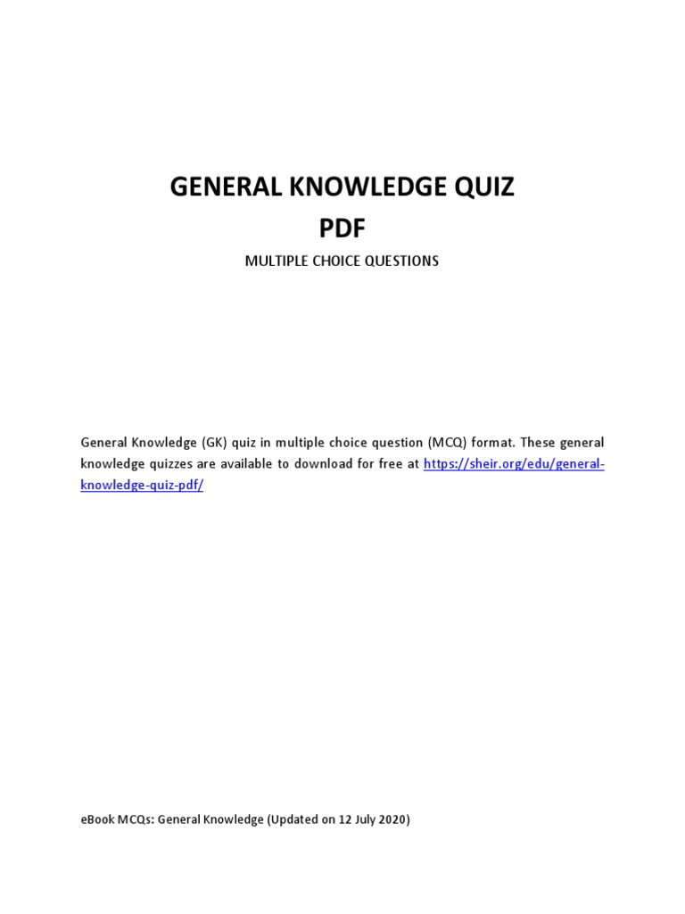 General Knowledge Quiz PDF: Multiple Choice Questions | PDF
