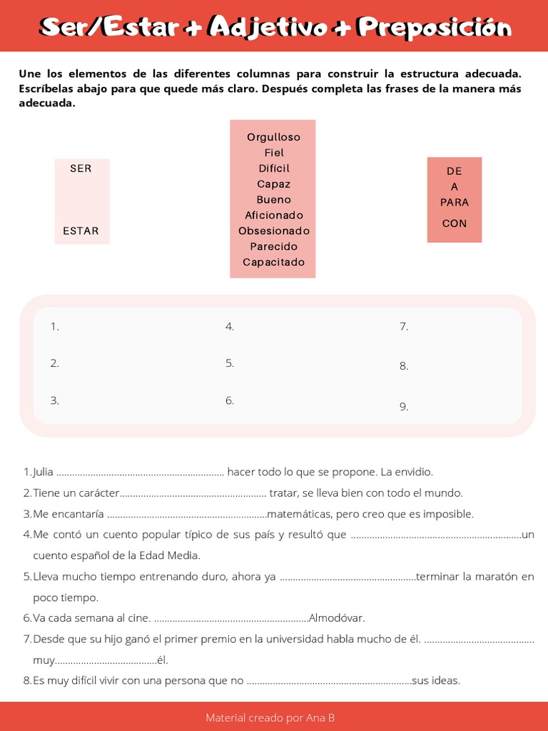 B1 - Adjetivos Con Preposición. Descripción Personal | PDF