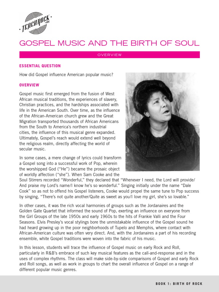 Gospel Music and The Birth of Soul: Essential Question | PDF | Gospel ...