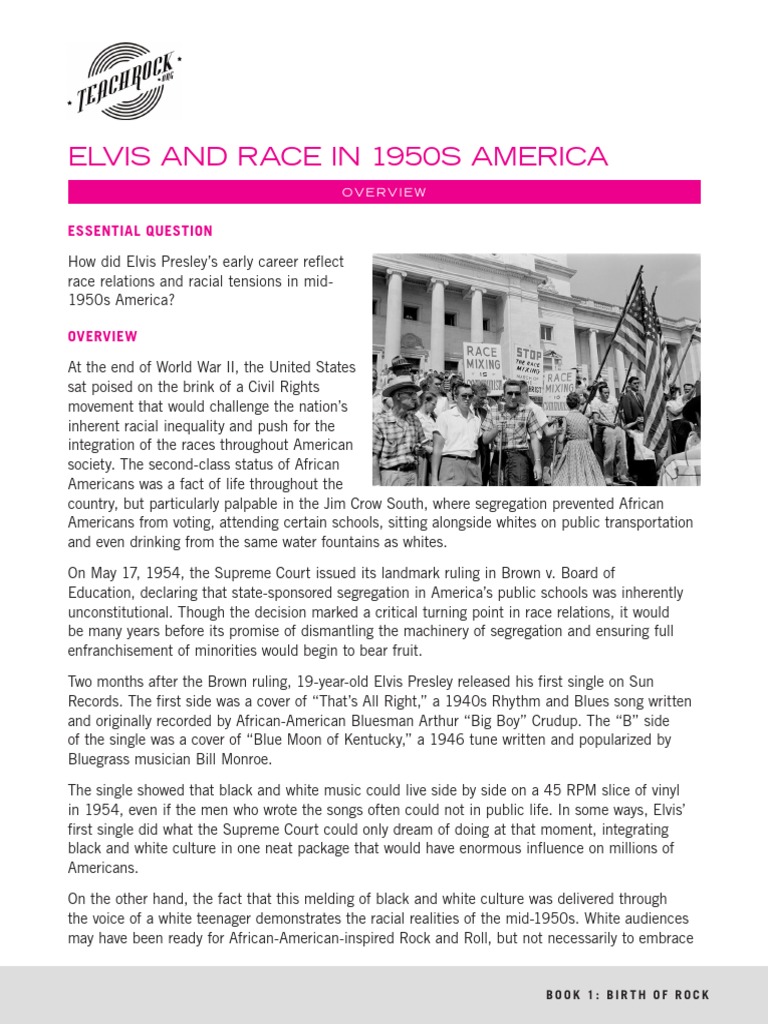 Elvis and Race in 1950S America: Essential Question | PDF ...
