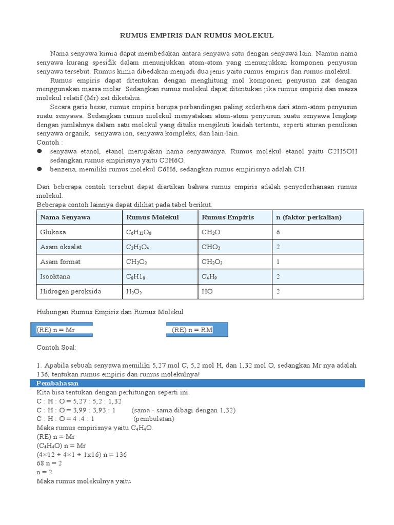 Rumus Empiris Dan Rumus Molekul | PDF