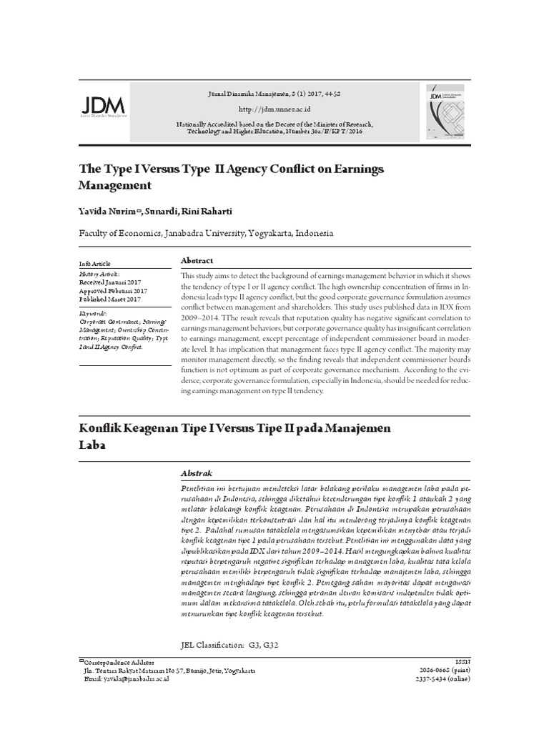 The Type I Versus Type II Agency Conflict On Earnings Management | PDF ...