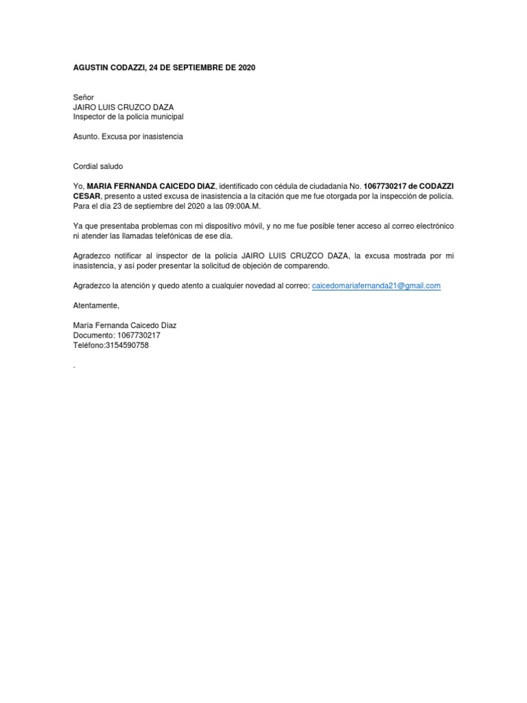 Modelo de Excusa 1 PDF | PDF