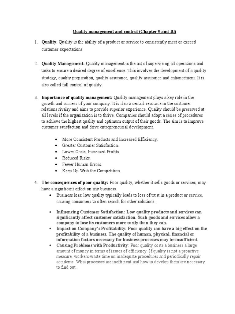Quality Management and Control (Chapter 9 and 10) | PDF