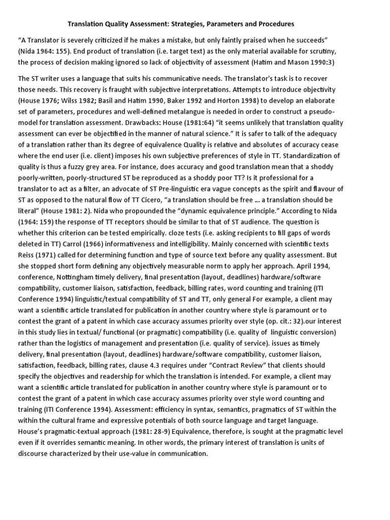 Translation Quality Assessment | PDF | Translations | Word