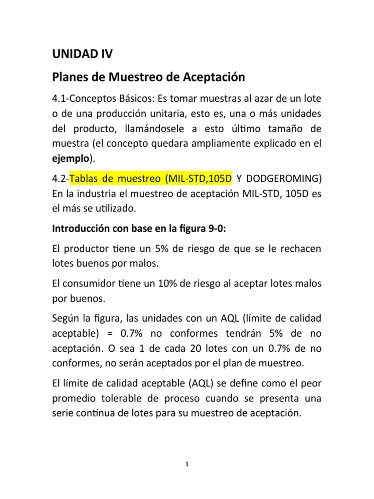 Planes de Muestreo de Aceptación: Conceptos Básicos, Tablas de Muestreo ...