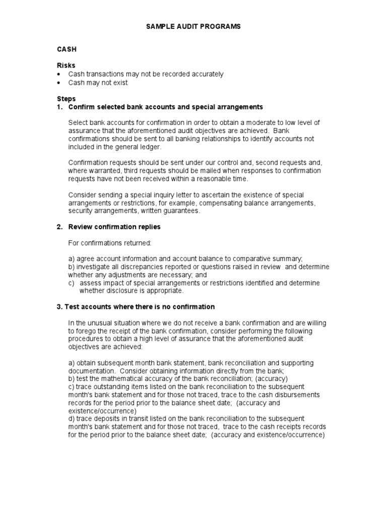 Sample Audit Program | PDF | Accounts Payable | Inventory