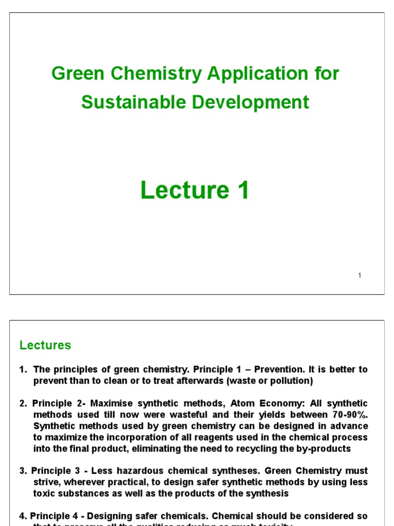 Green Chemistry Application For Sustainable Development | PDF | Green ...