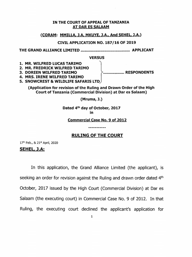 Attachement of Decree. GRAND ALLIANCE LTD VS MR. WILFRED LUCAS TARIMO ...