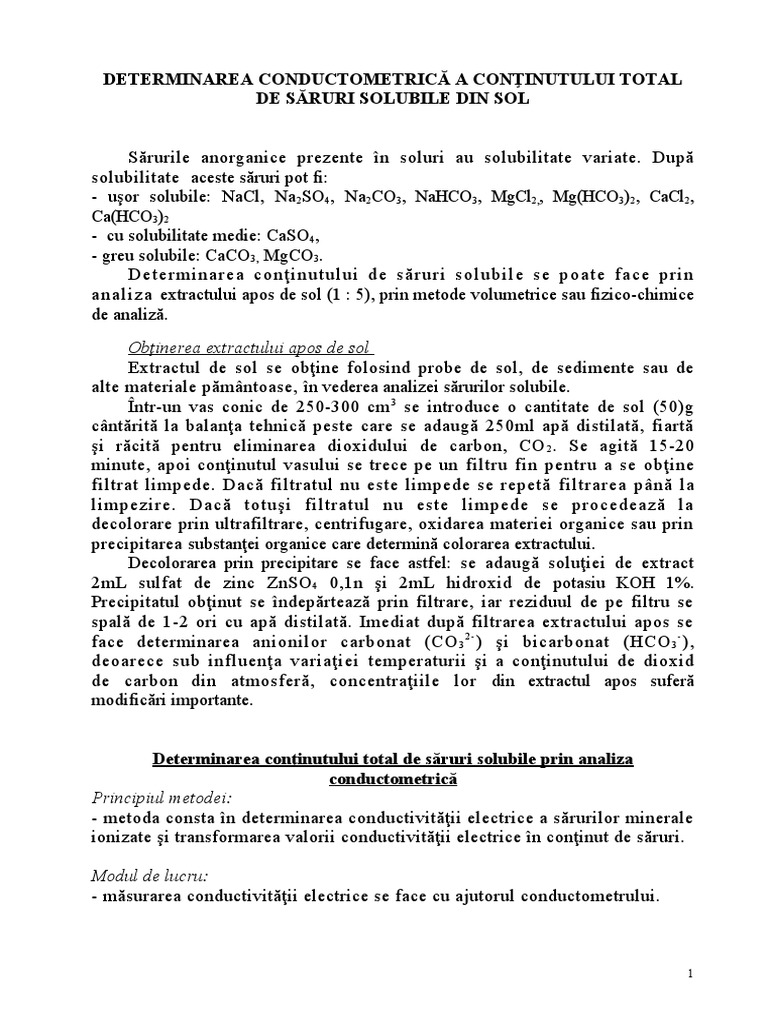 Determinare Conductometrica Saruri Sol | PDF