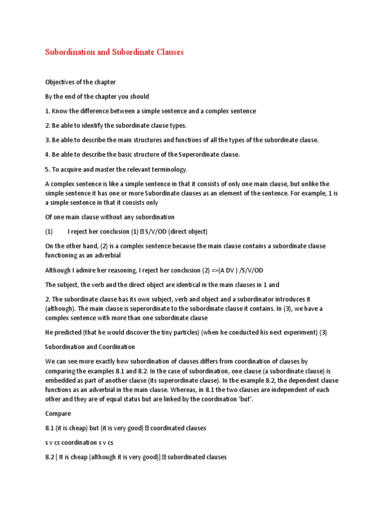 Subordination and Subordinate Clauses | PDF | Clause | Sentence ...