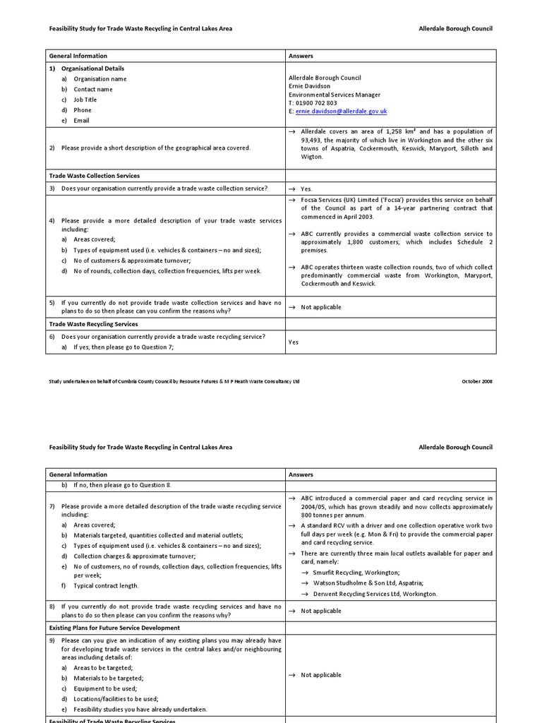 Trade Waste Recycling Questionaire | PDF | Recycling | Waste