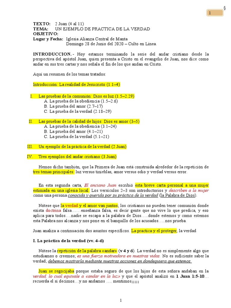 2 JUAN Un Ejemplo de Práctica de La Verdad (16671) | PDF | antecristo ...