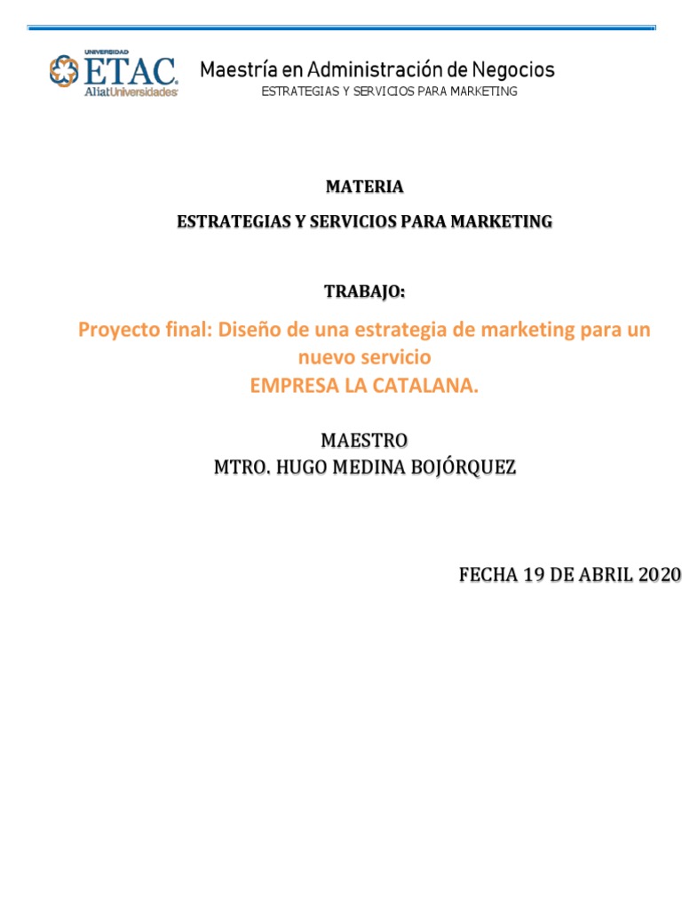 Proyecto finaL-Diseño de Una Estrategia de Marketing para Un Nuevo Servicio PDF | Descargar ...