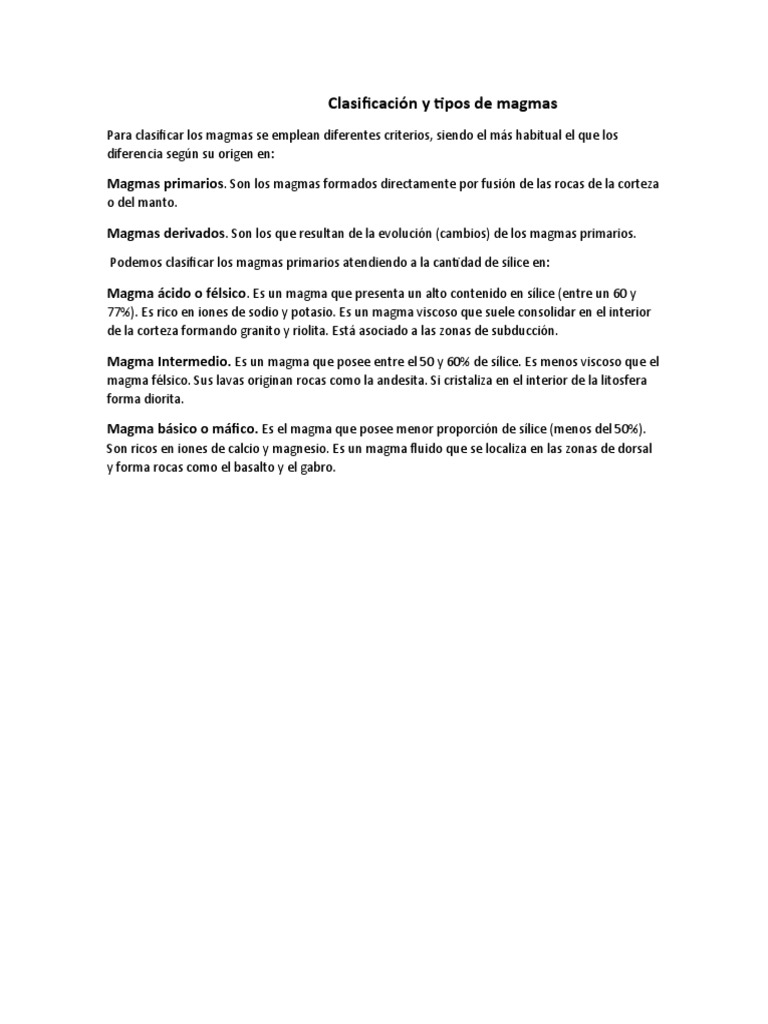 Clasificación y Tipos de Magmas | PDF | Magma | Basalto