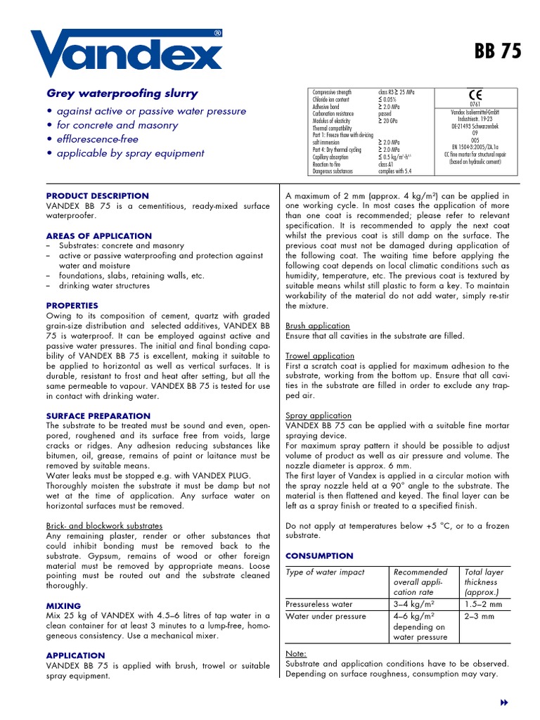 E Ds Vandex BB 75 | PDF | Plaster | Concrete